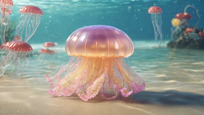 Cute Jellyfish Underwater with Bright Colors Stock Illustration ...