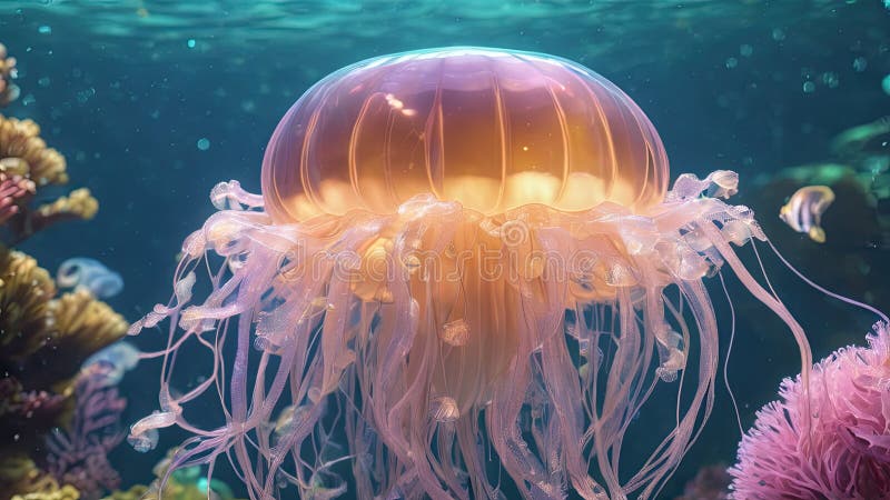 Cute Jellyfish Underwater with Bright Colors Stock Illustration ...