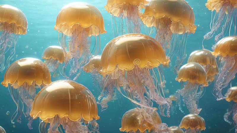 Cute Jellyfish Underwater with Bright Colors Stock Illustration ...