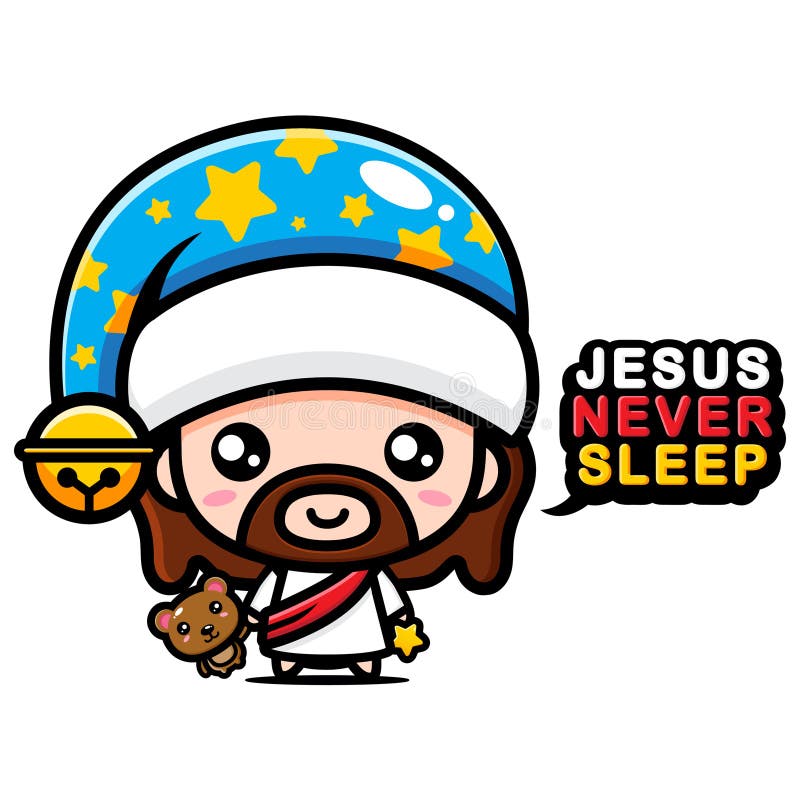 Cute Jesus Christ Never Sleeps Stock Vector - Illustration of holy ...