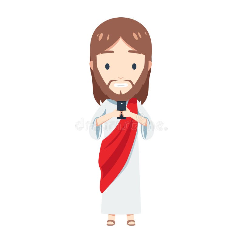 Cute Jesus Christ is Using a Phone. Isolated Vector Illustration Stock ...
