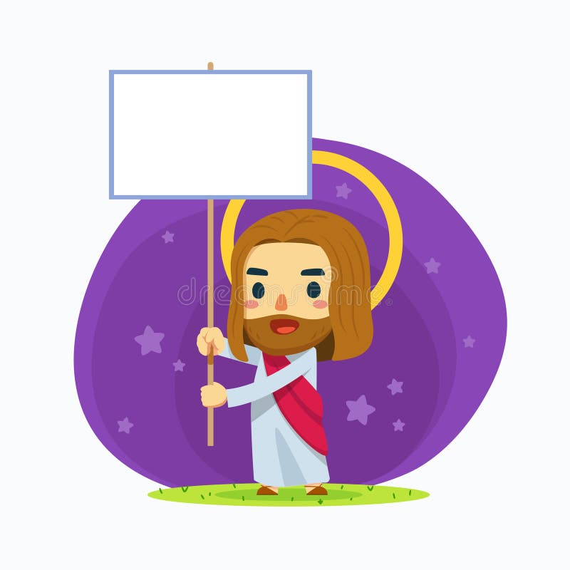 Cute Jesus is Holding a Blank Board. Isolated Vector Illustration Stock ...