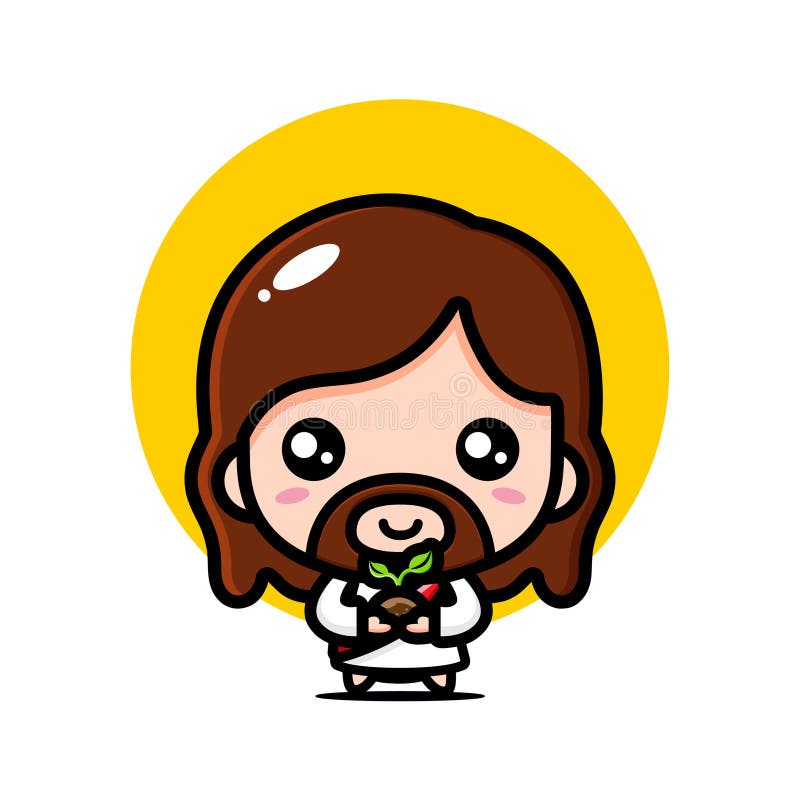 Cute Jesus Holding a Growing Plant Stock Vector - Illustration of ...