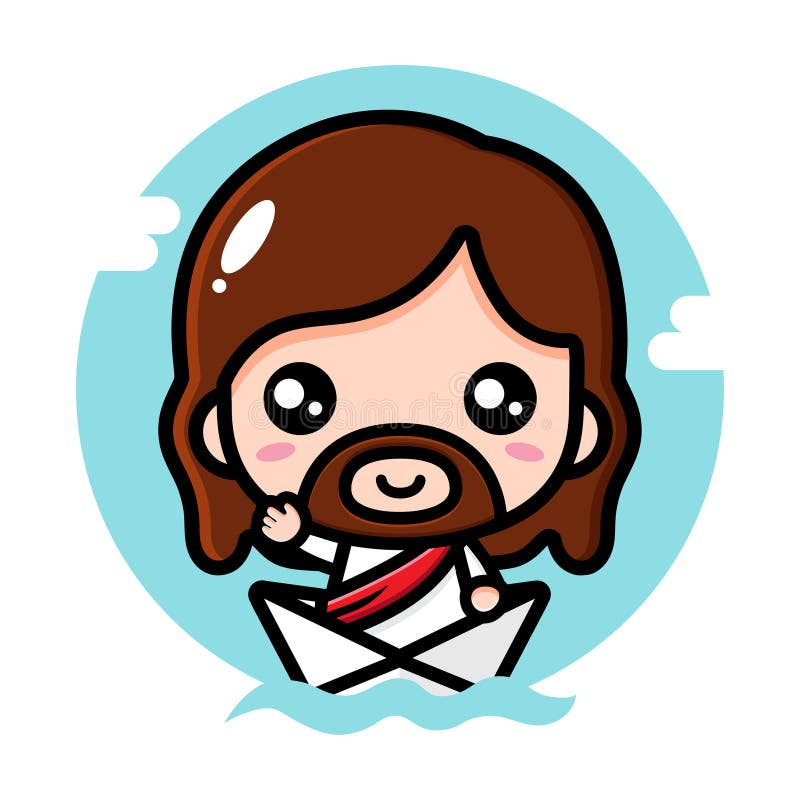 Cute Jesus Sails on a Paper Boat Stock Vector - Illustration of design ...