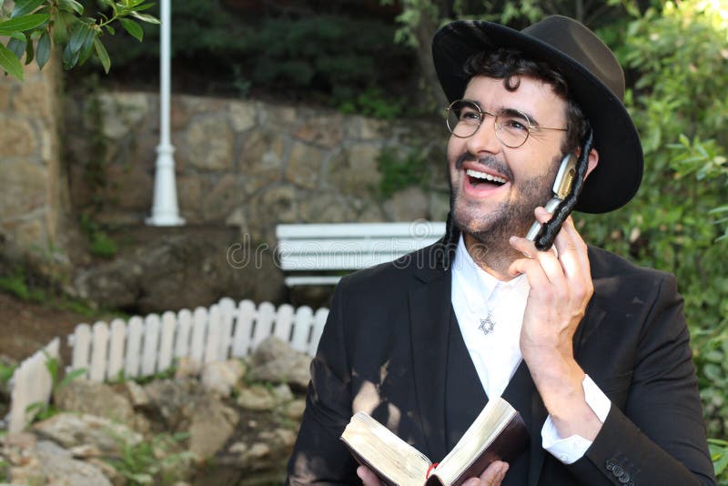 Cute Jewish Man Using Old Fashioned Technology Stock Photo - Image of ...