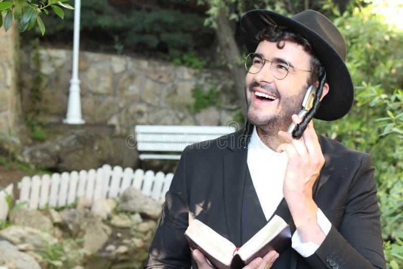 Cute Jewish Man Using Old Fashioned Technology Stock Photo - Image of ...