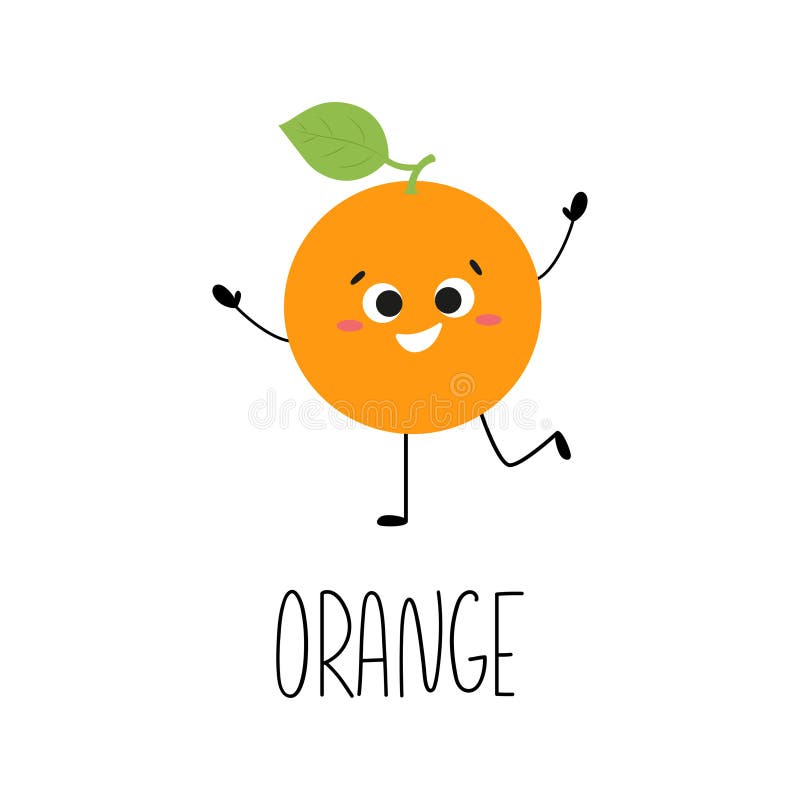 Cute Jumping Hand Drawn Orange Character. Learning Fruit Flashcard with ...