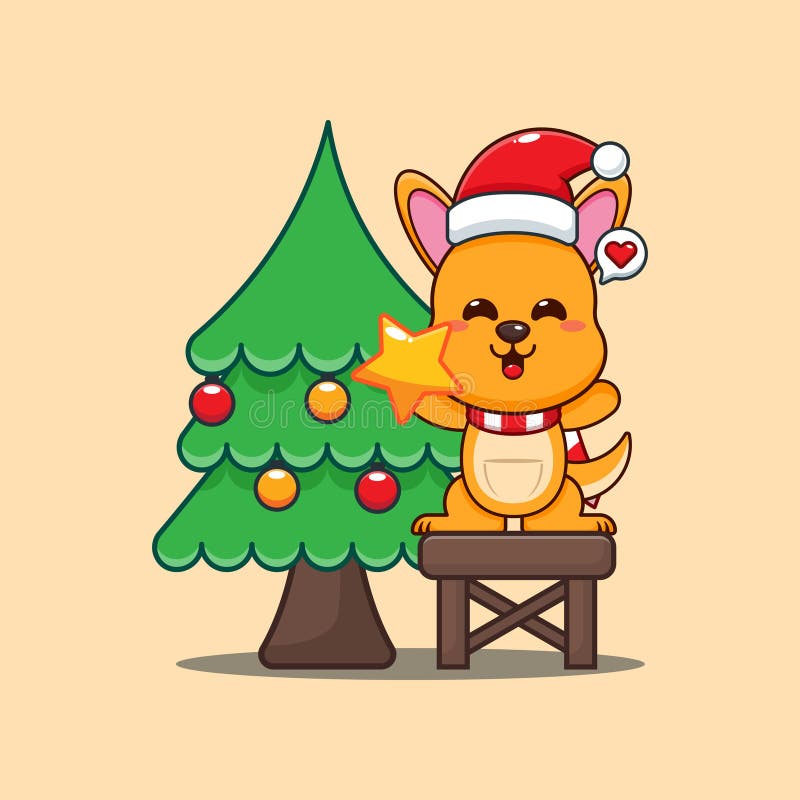 Cute Kangaroo Decorating the Christmas Tree on Christmas Day Stock ...