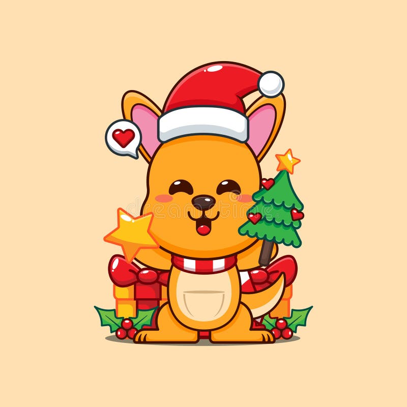 Cute Kangaroo Holding Star and Christmas Tree Cartoon Vector ...