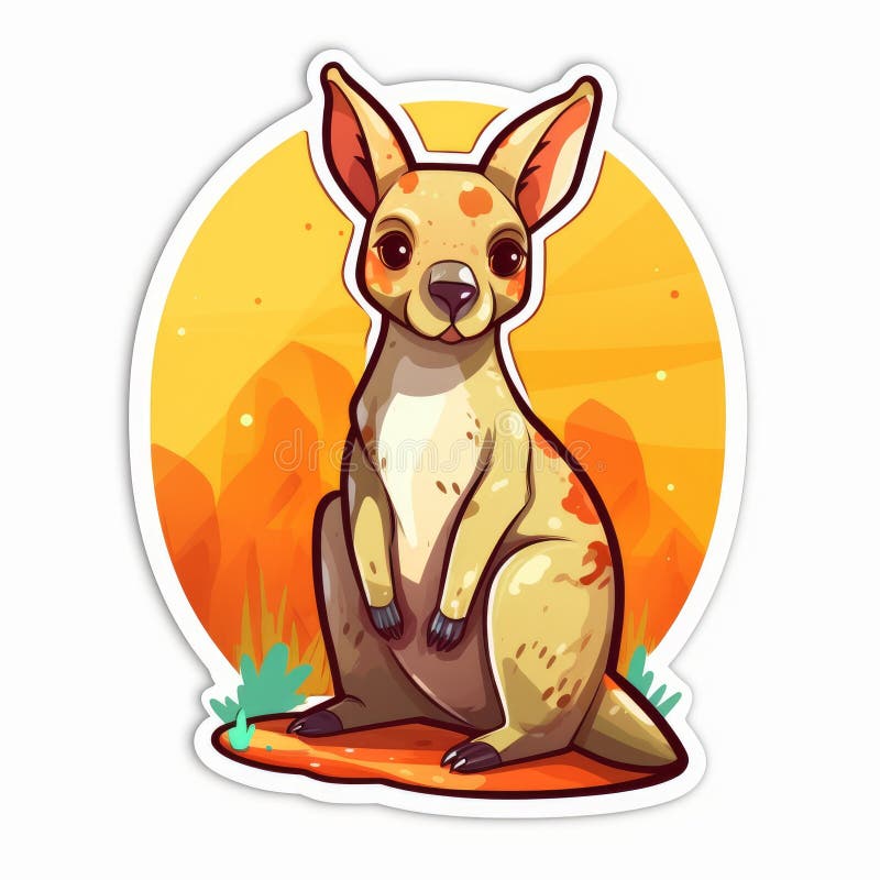 Cute Kangaroo Sticker in Anime Style with Flashy Color Palette Stock ...
