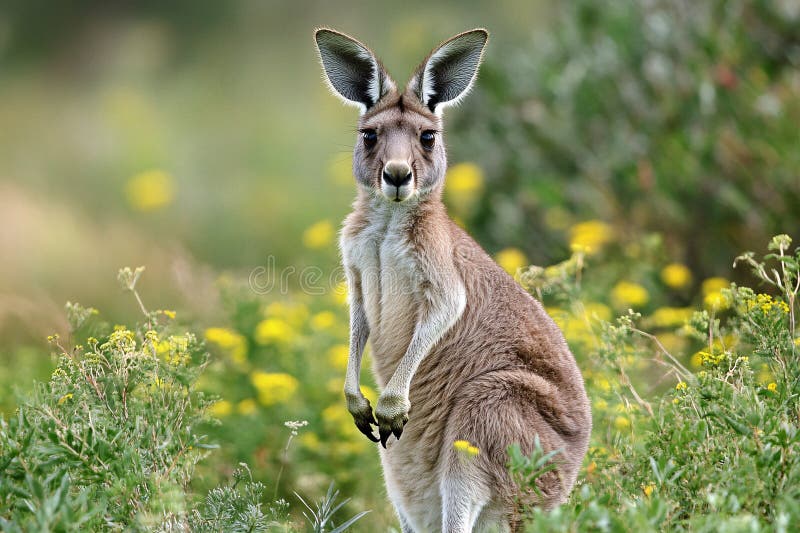 Cute Kangaroo in Summer Meadow Stock Illustration - Illustration of ...