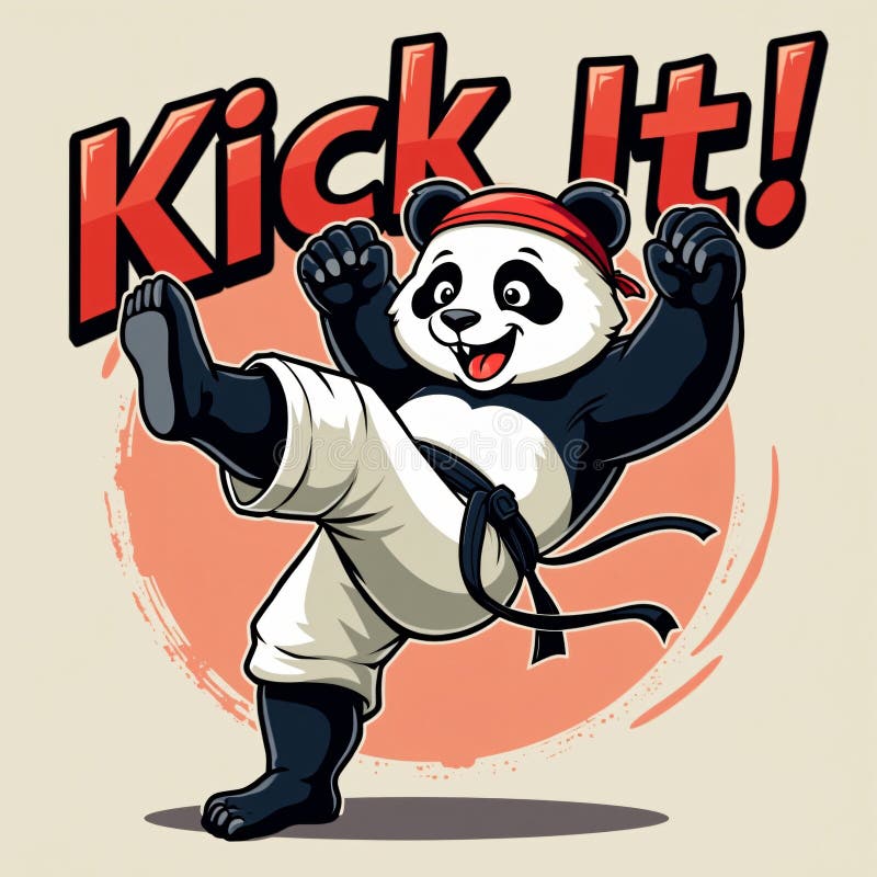Cute Karate Panda T-Shirt Design - Kick it! Stock Illustration ...