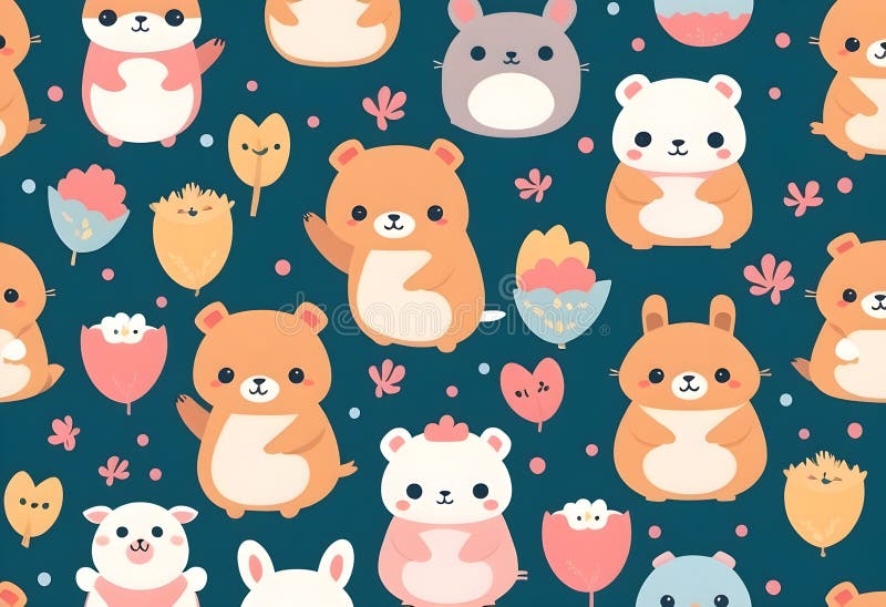 Cute kawai animal pattern stock illustration. Illustration of pattern ...