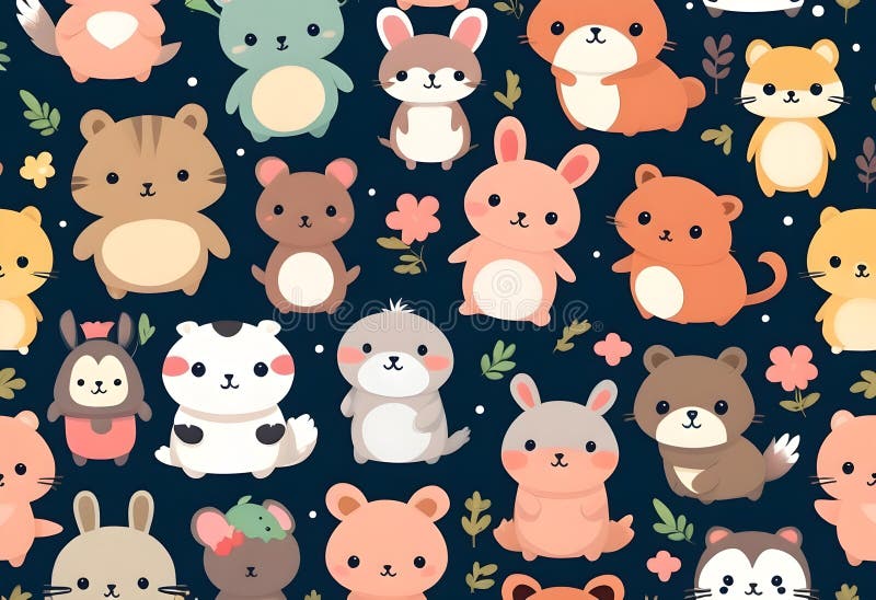 Cute kawai animal pattern stock illustration. Illustration of logo ...