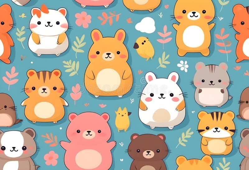 Cute kawai animal pattern stock illustration. Illustration of drawing ...