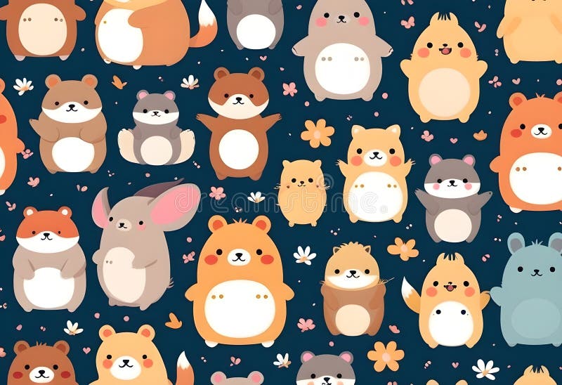 Cute kawai animal pattern stock illustration. Illustration of circle ...