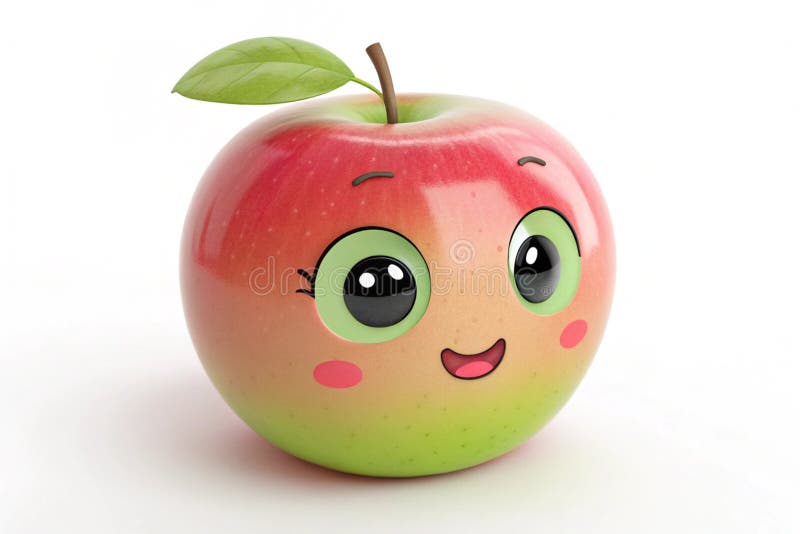 Cute Kawaii Apple Cartoon, 3d Rendering - Generated by Ai Stock ...