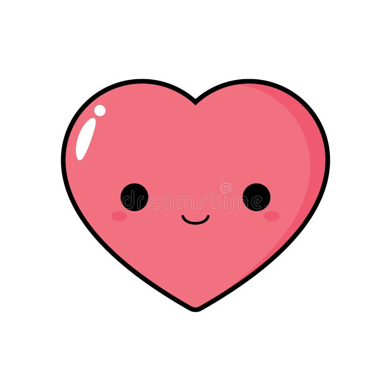 Cute kawaii blij roze hart vector illustratie. Illustration of grappig ...