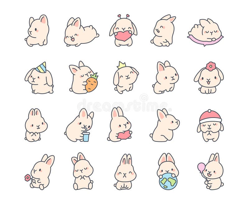 Cute Kawaii Bunny. Adorable Cartoon Character Stock Vector ...