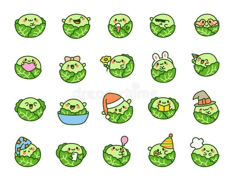 Cute Kawaii Cabbage with a Funny Face Stock Vector - Illustration of ...