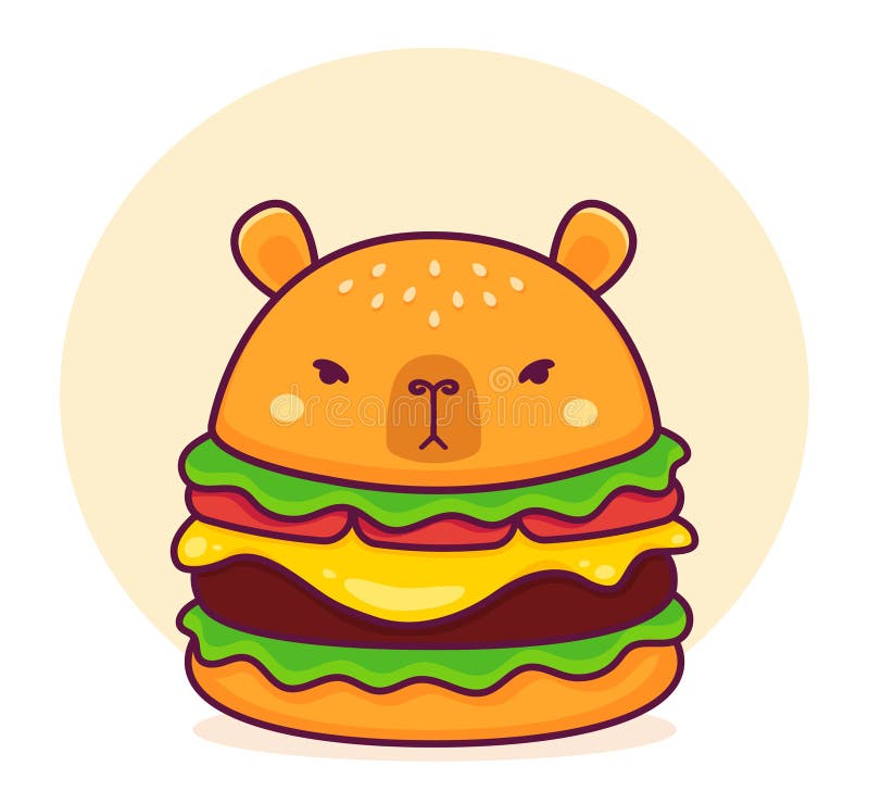 Cute Kawaii Capybara Burger. Cartoon Cheeseburger Stock Illustration ...