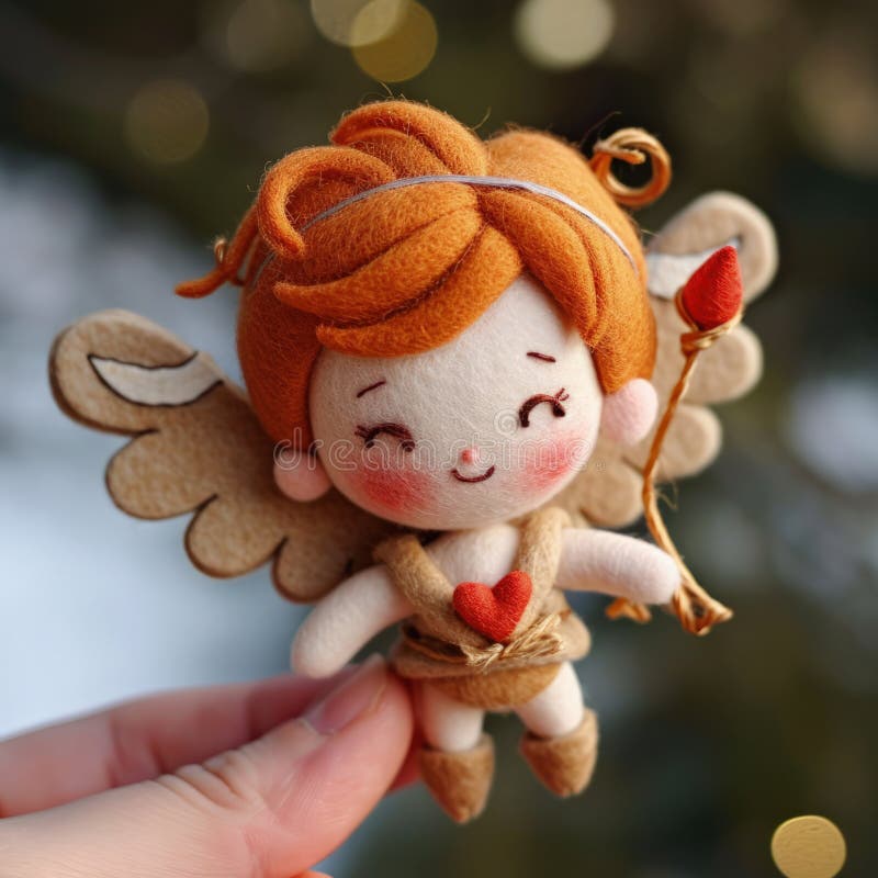 Cute Kawaii Cartoon Style Cupid Made of Felt Stock Illustration ...