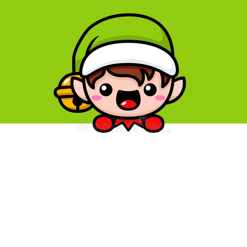 Cute and Kawaii Christmas Elf on a Wall Stock Vector - Illustration of ...