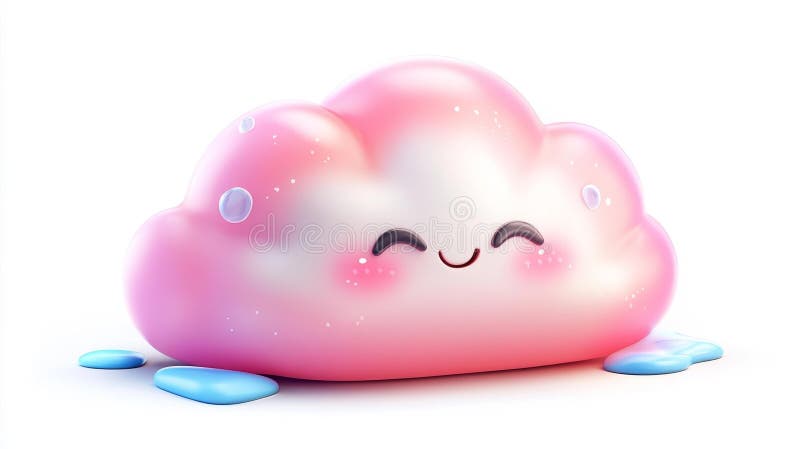 Cute Kawaii Cloud Character with Blush and Winking Face Isolated on ...