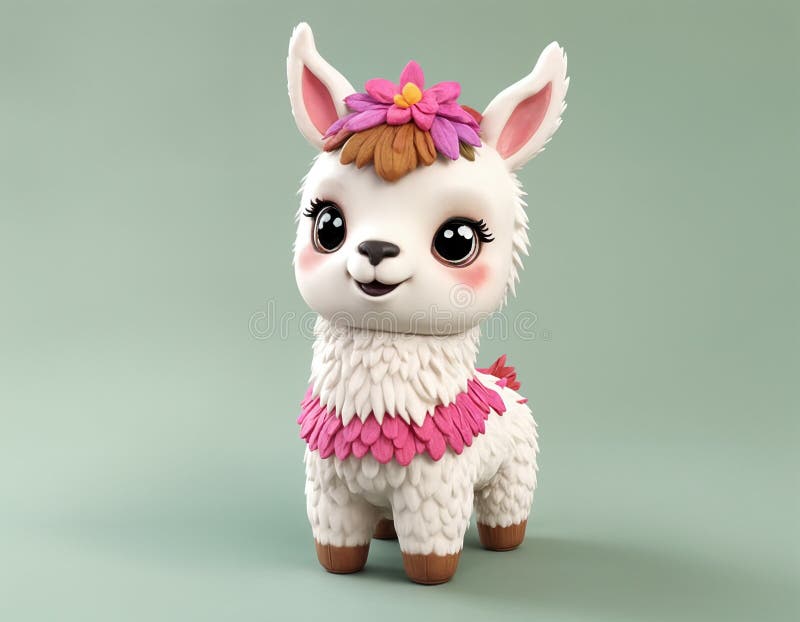 Cute Kawaii 3d Cartoon Llama - Generated by Ai Stock Illustration ...