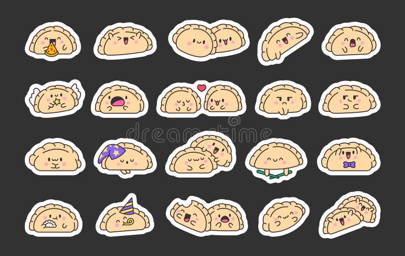 Cute Kawaii Dumpling Sticker Bookmark Stock Vector Illustration Of