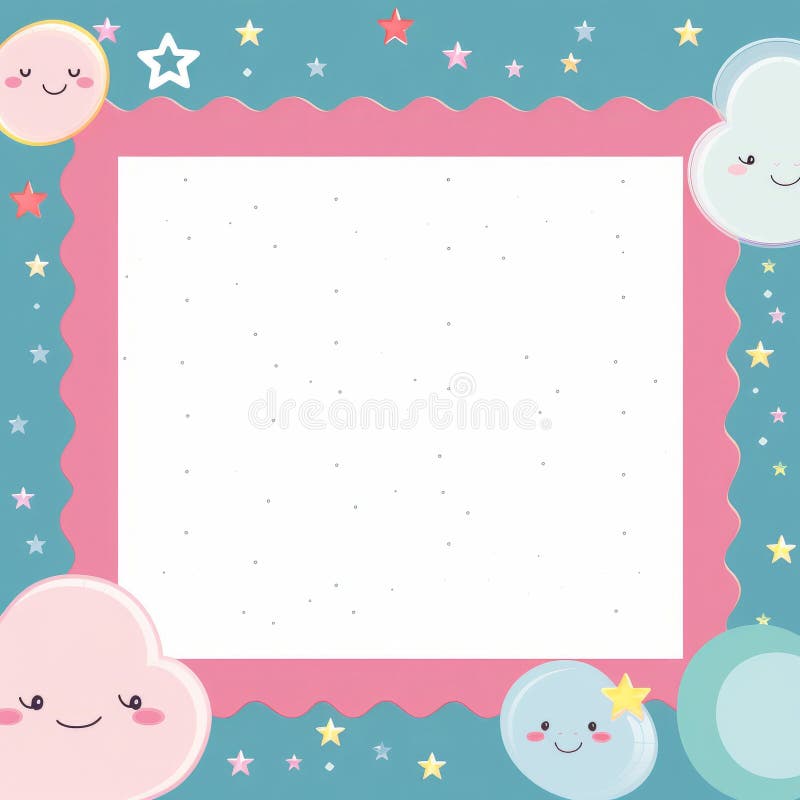 Cute Kawaii Frame with Clouds and Stars on a Blue Background Stock ...