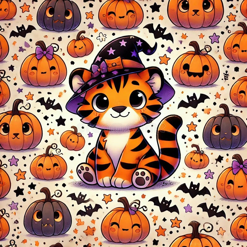Cute Halloween Tiger Pattern Stock Illustration - Illustration of ...