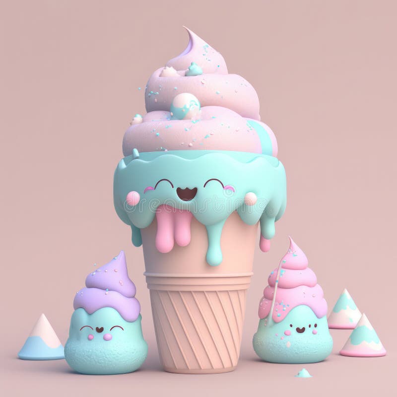 Cute kawaii ice cream stock illustration. Illustration of kawaii ...