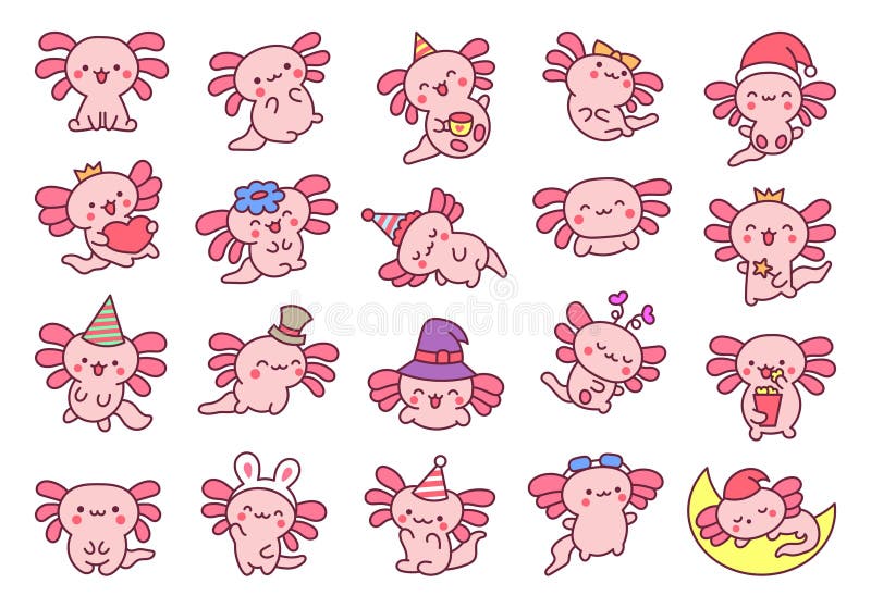 Cute kawaii little axolotl stock illustration. Illustration of pose ...