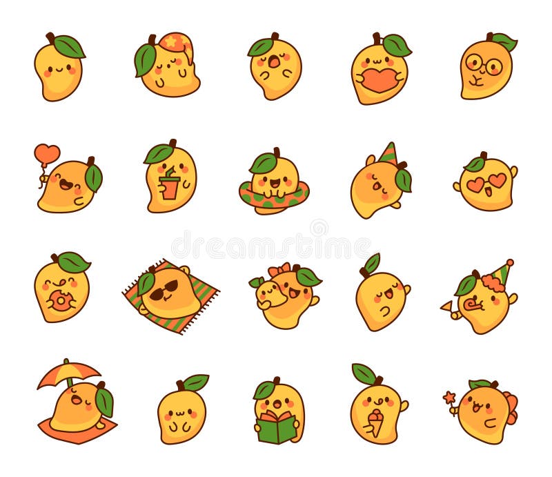Cute Kawaii Mango with Funny Face Stock Vector - Illustration of kawaii ...