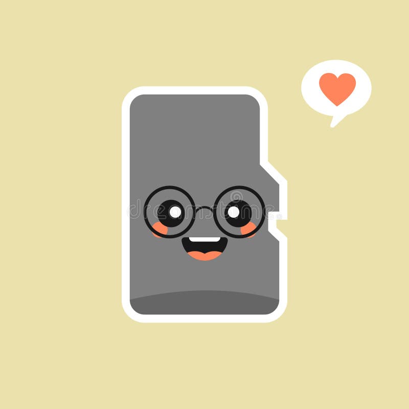 Cute and Kawaii Micro Sd Card in Flat Style Vector Illustration ...