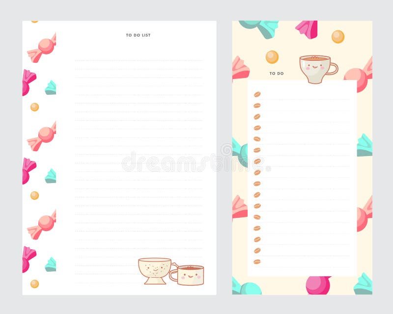 Cute Kawaii Notes. To-do List. Small Cup with Sweets Seamless Pattern ...