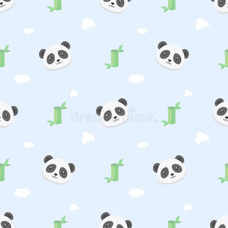 Cute Kawaii Panda and Bamboo Seamless Pattern Stock Vector ...