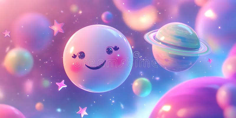 Cute Kawaii Planets Pastel Galaxy Background Stock Illustration ...