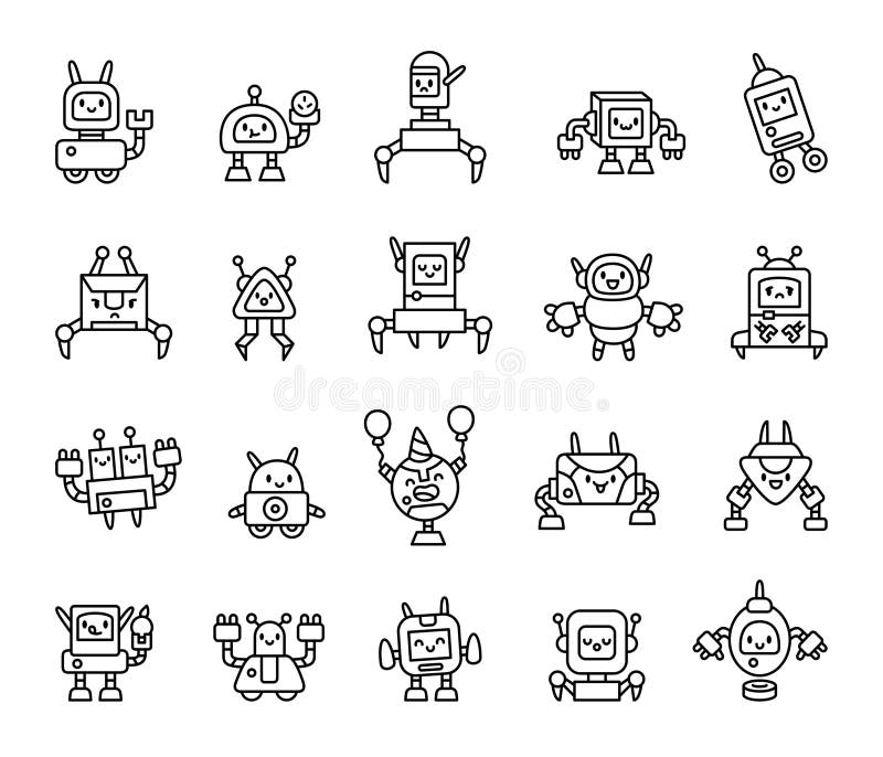Cute Kawaii Robots with Futuristic Technology Stock Illustration ...