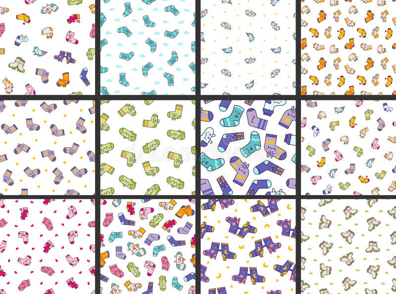 Cute Kawaii Socks. Seamless Pattern Stock Vector - Illustration of face ...