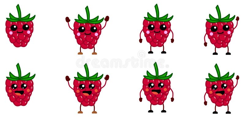 Cute Kawaii Style Raspberry Fruit Icon, Large Eyes, Smiling. Version ...