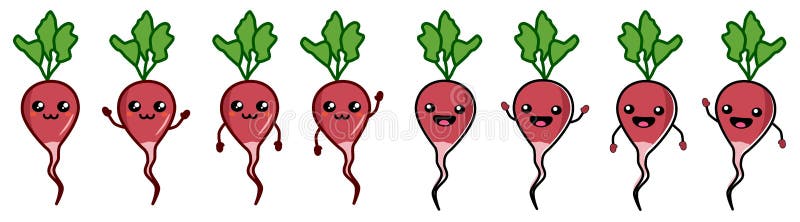 Cute Kawaii Style Red Radish Root Vegetable Icon, Smiling. Version with ...