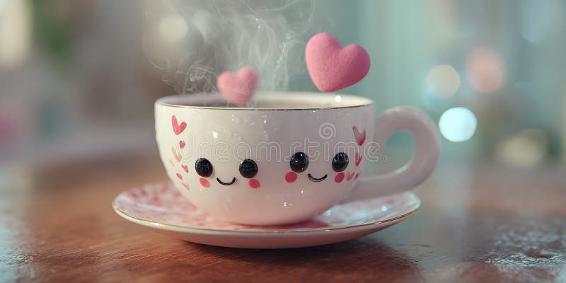 Cute Kawaii Teacup with Marshmallows Pink Aesthetic Stock Illustration ...