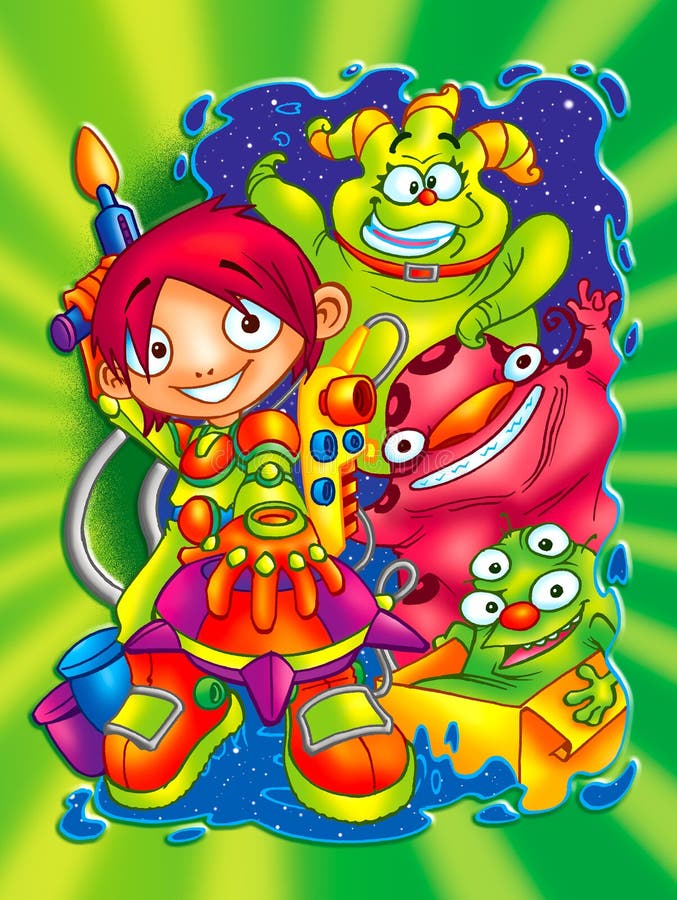 Cute Kid with Alien Friends Stock Illustration - Illustration of ...
