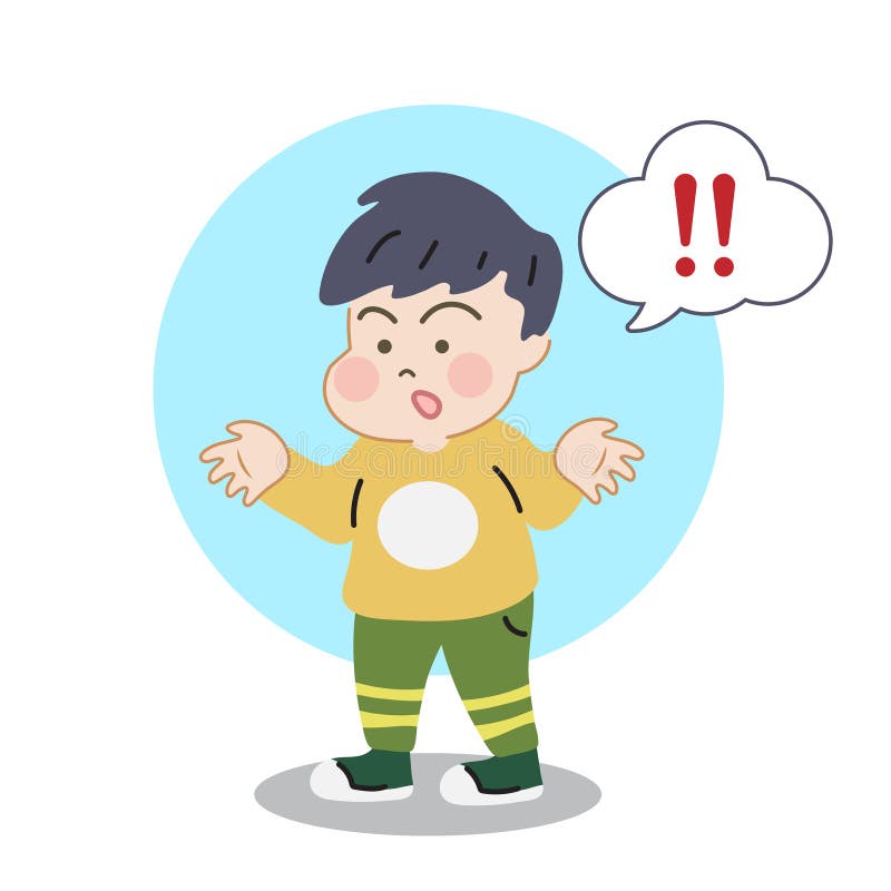 Cute Kid Boy with Blank Thought Bubble Mind. Cartoon Hand Drawn ...