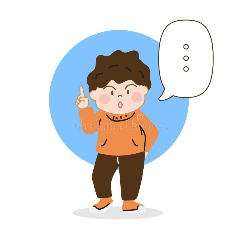 Cute Kid Boy with Blank Thought Bubble Mind. Cartoon Hand Drawn ...