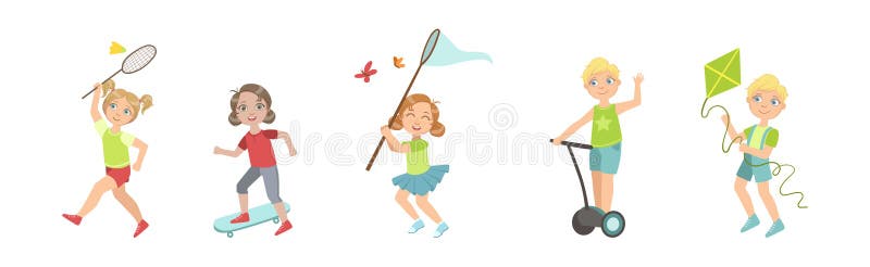 Cute Kid Character Playing and Having Fun Vector Set Stock Vector ...