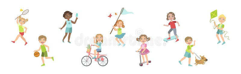 Cute Kid Character Playing and Having Fun Vector Set Stock Vector ...