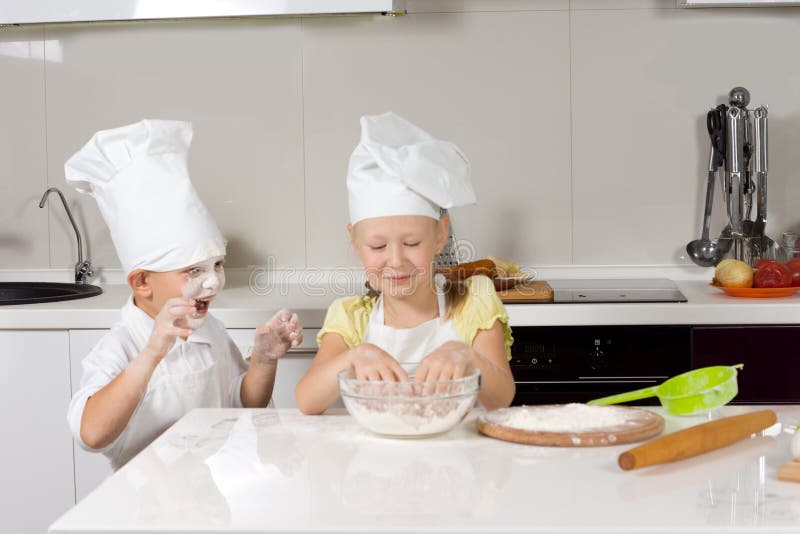 Cute Kid Chefs Baking while Playing Stock Photo - Image of childhood ...